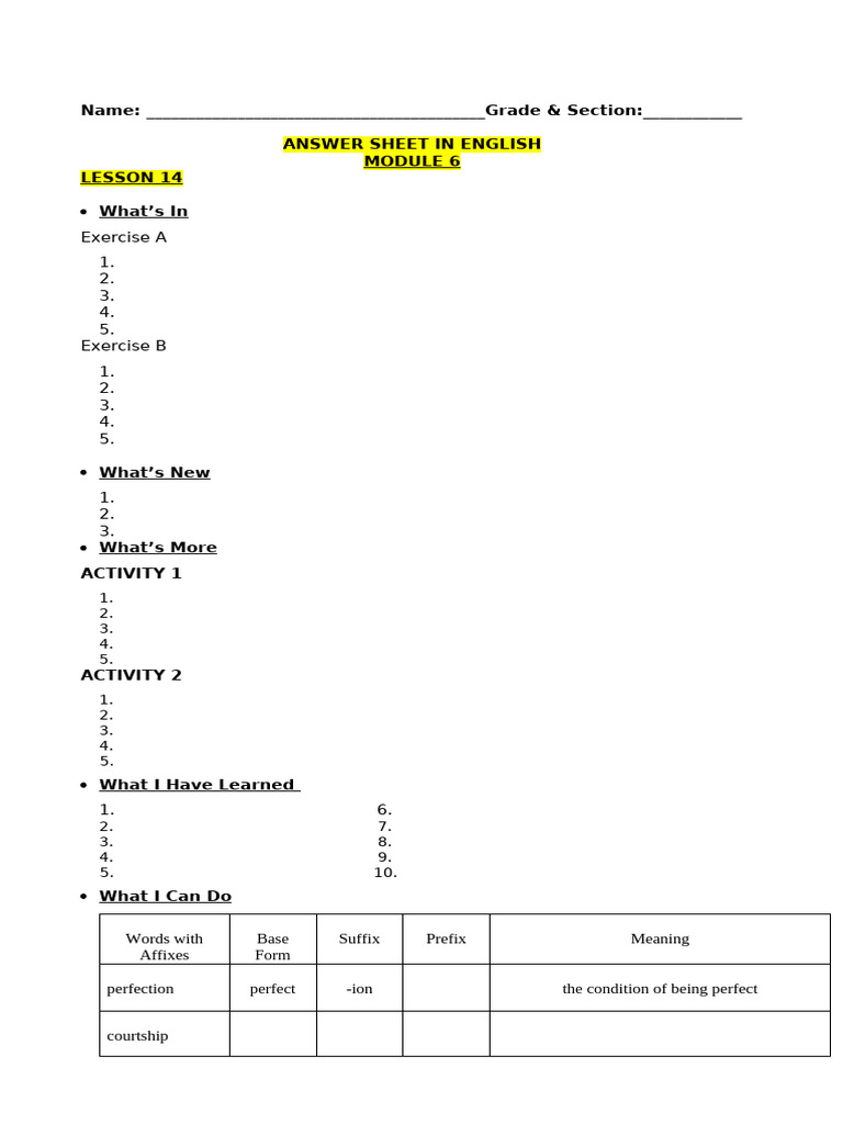 Module 6 ANSWER SHEET F | PDF