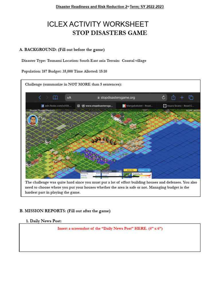 Stop Disasters Game Worksheet | PDF | Hazards | Risk