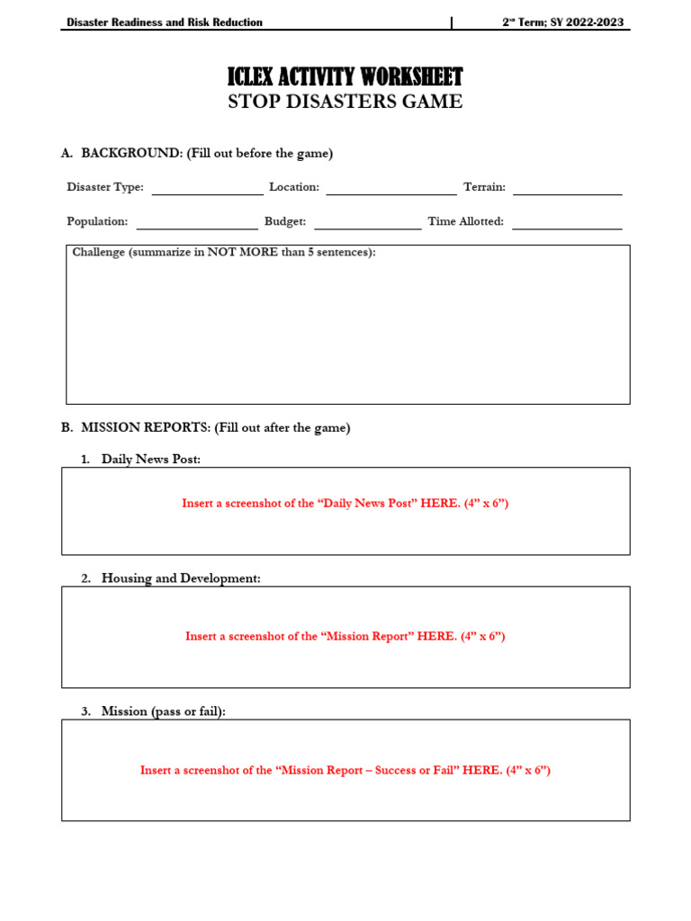 Stop Disaster Game Worksheet | PDF