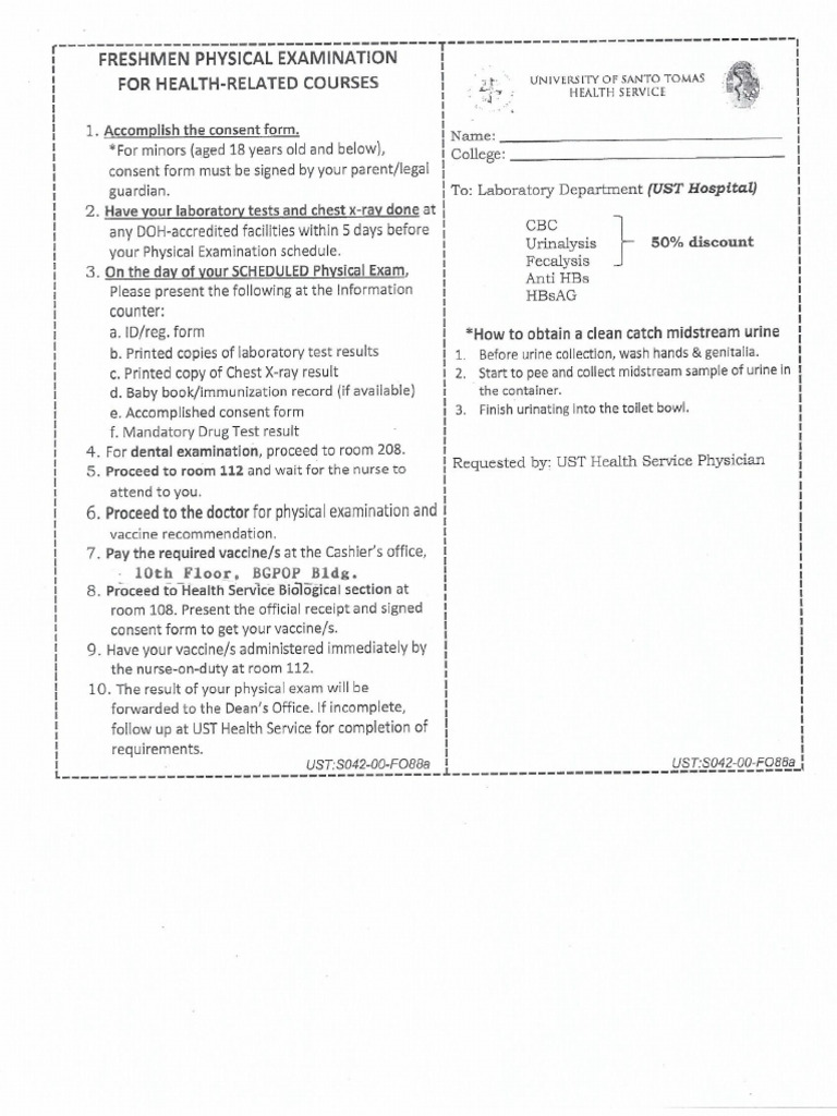Freshmen Physical Exam | PDF
