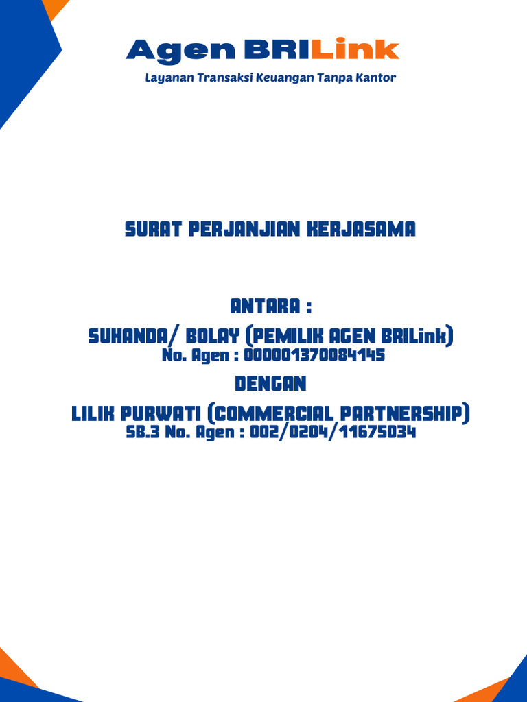 Perjanjian Kerja Sama Agen Brilink | PDF
