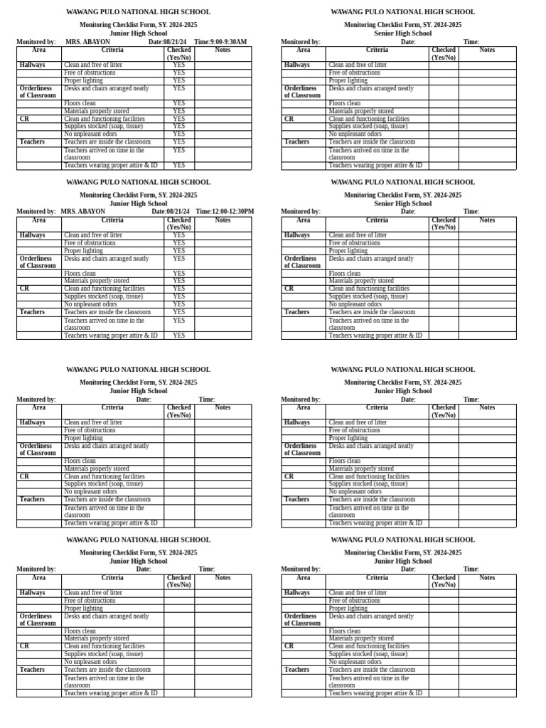 WNHS Monitoring Form | PDF