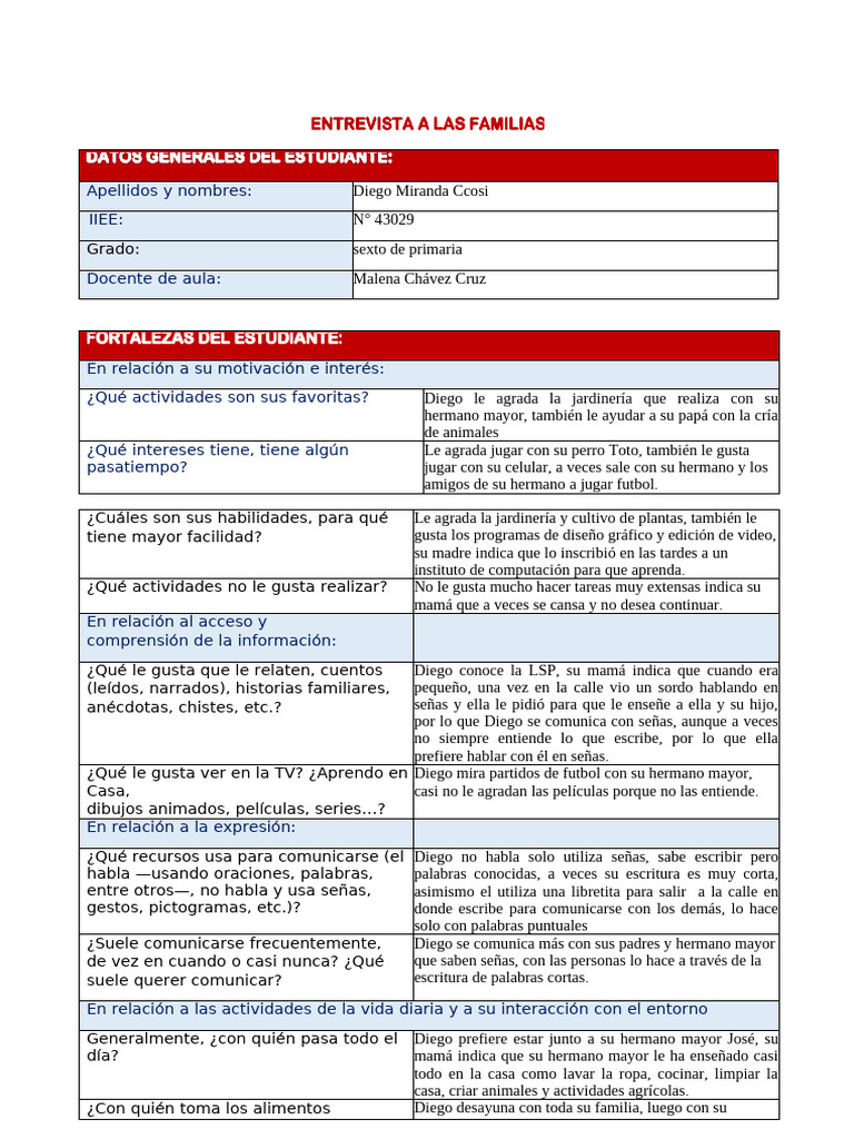 1 - Entrevista A La Familia .Llenado | PDF