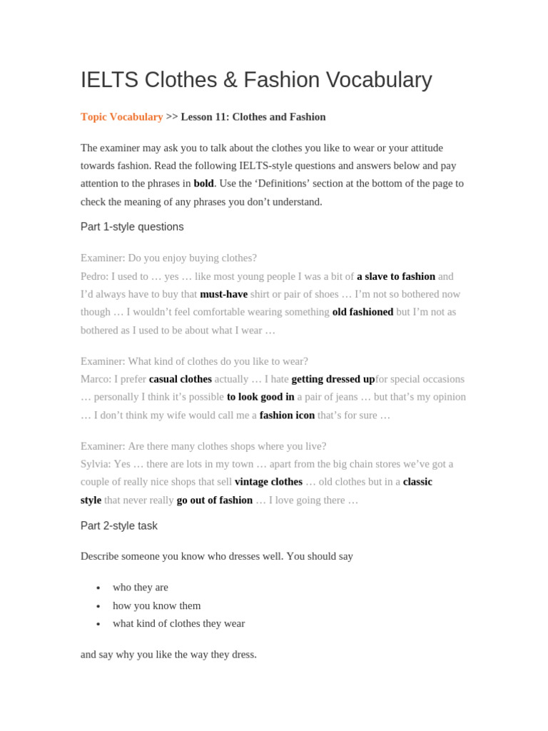 IELTS Clothes | PDF