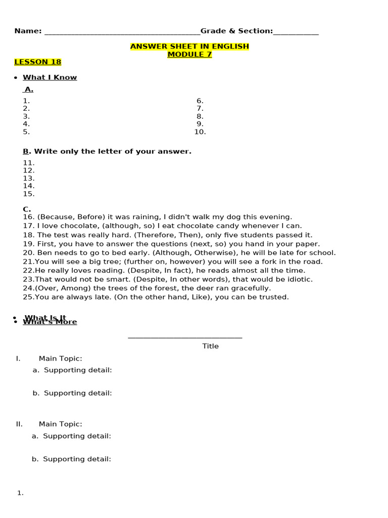 module 7 ANSWER SHEET final | PDF