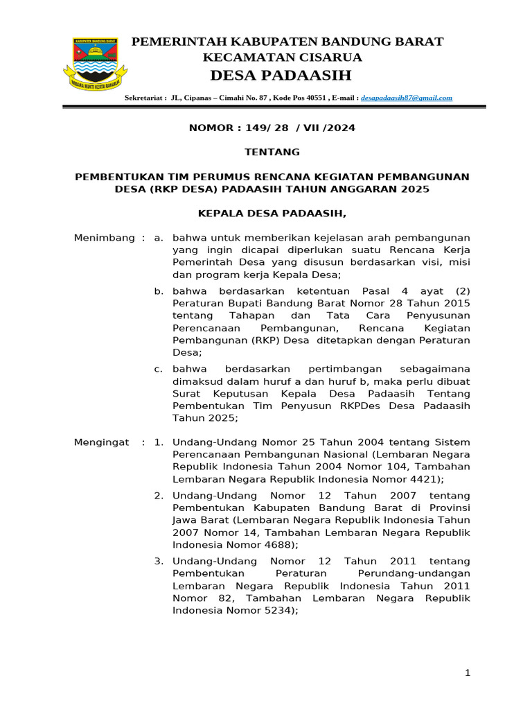 No. 28 SK TIM PENYUSUN RKPDES 2025 | PDF