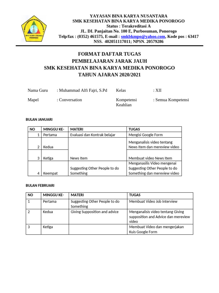 Format Daftar Tugas Xii Conversation | PDF