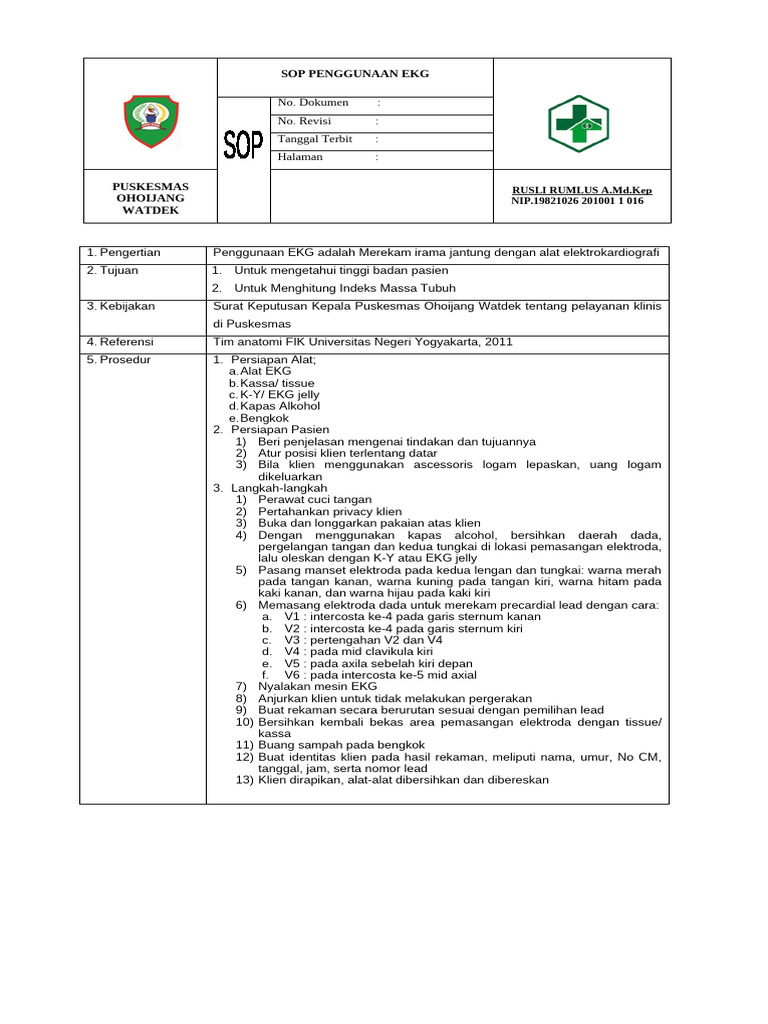 Sop Pemeriksaan Ekg | PDF