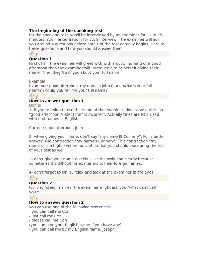 The Beginning of The Speaking Test | PDF