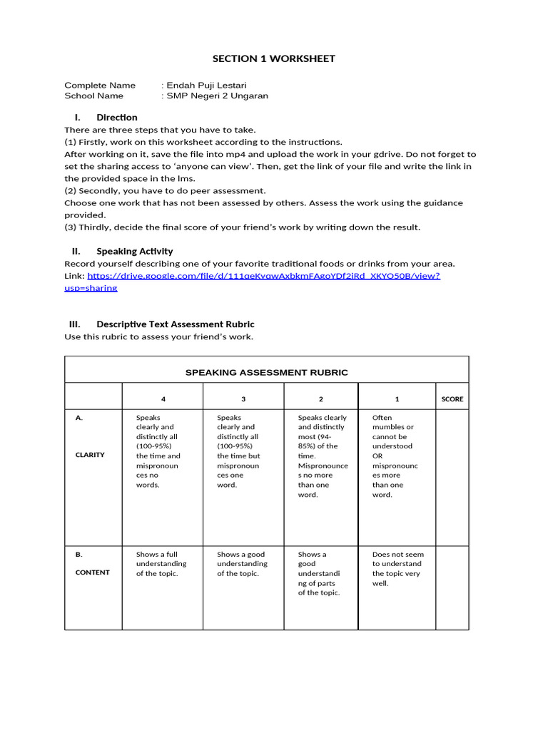 Section 1 - V. Worksheet LMS RUBRIC (2) (1) | PDF