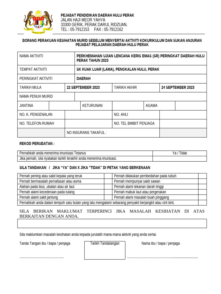 Borang 3 Keris Emas 2023 PERAKUAN KESIHATAN | PDF