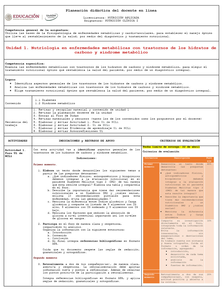 Planeación didáctica_U1 | PDF