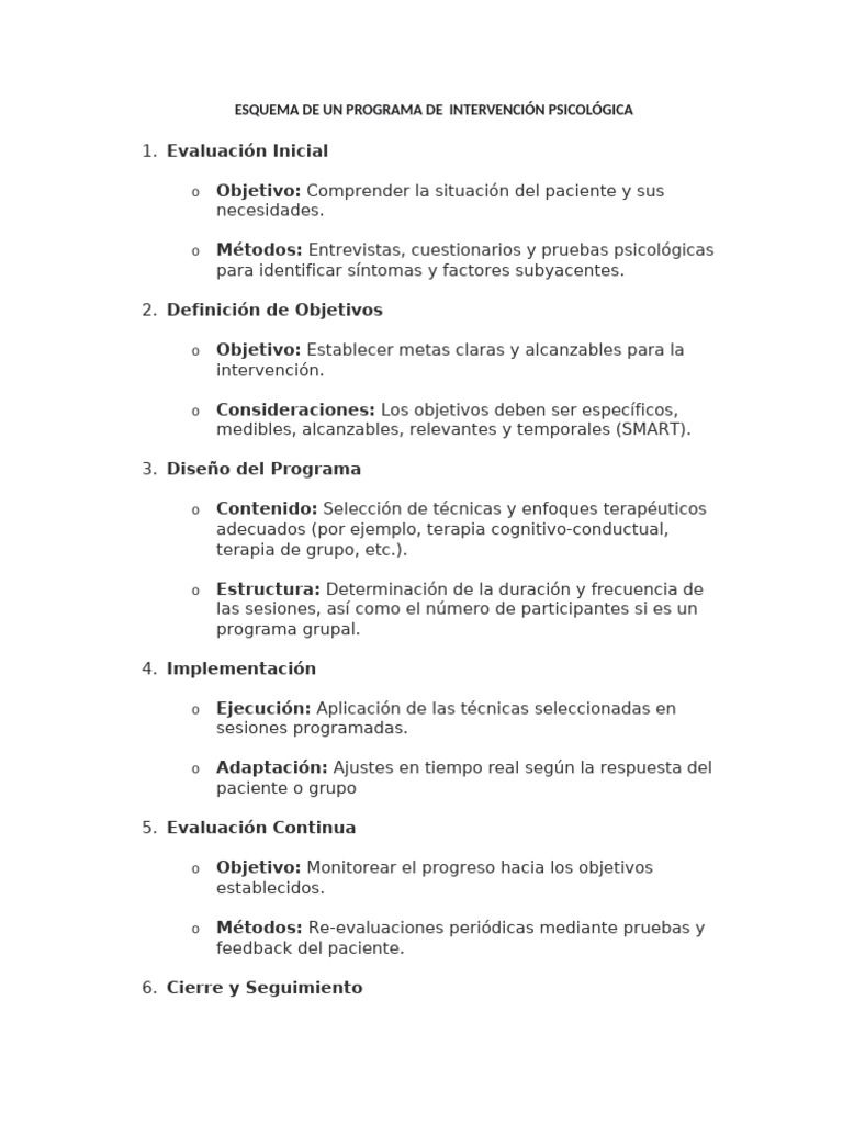 Esquema de Un Programa de Intervención Psicológica | PDF