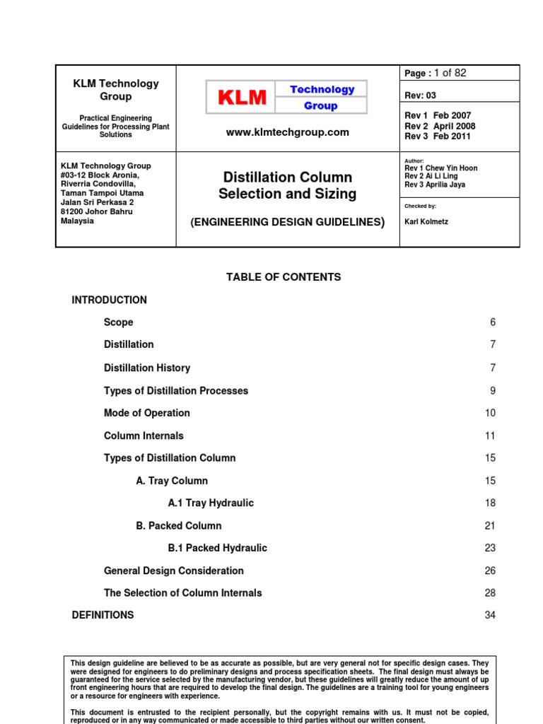 Engineering Design Guidelines - Distillation Column Selection N Sizing ...