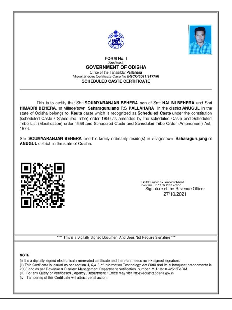 Schedule Caste Certificate..pdf For Study | PDF