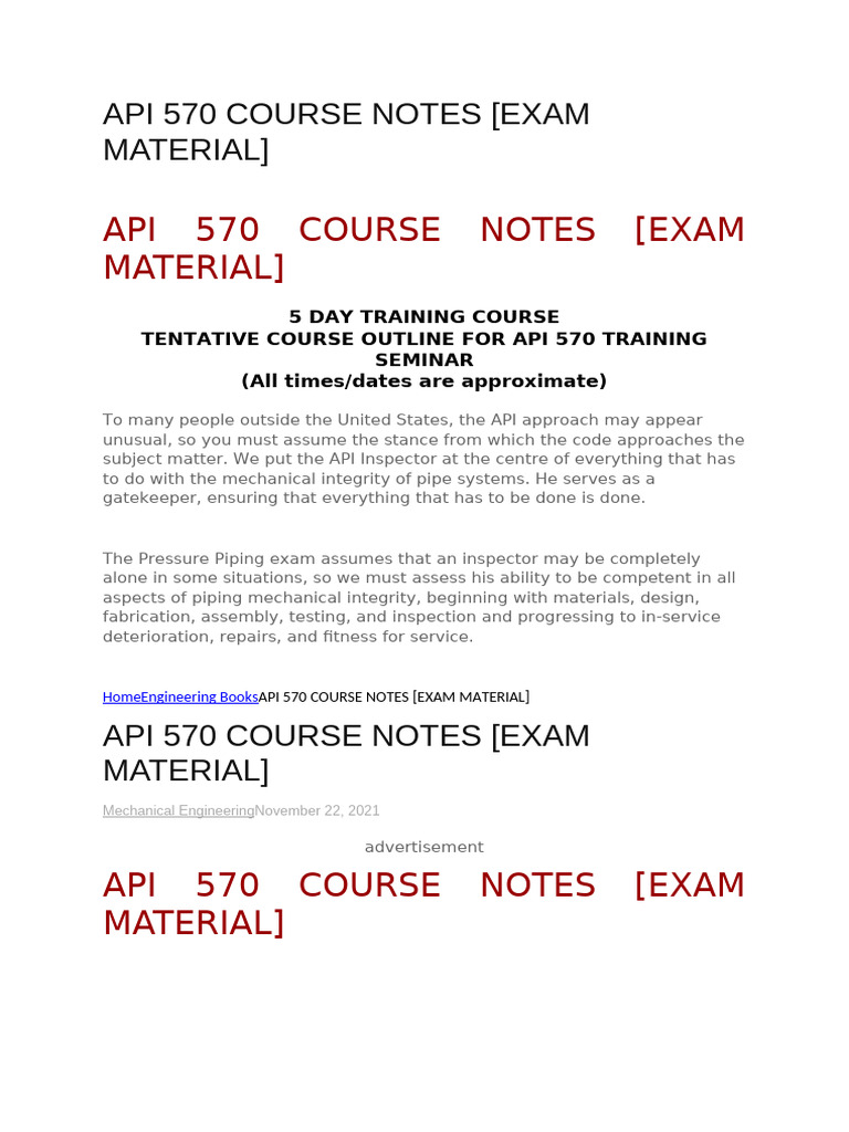 Api 570 Course Notes | PDF | Pipe (Fluid Conveyance)