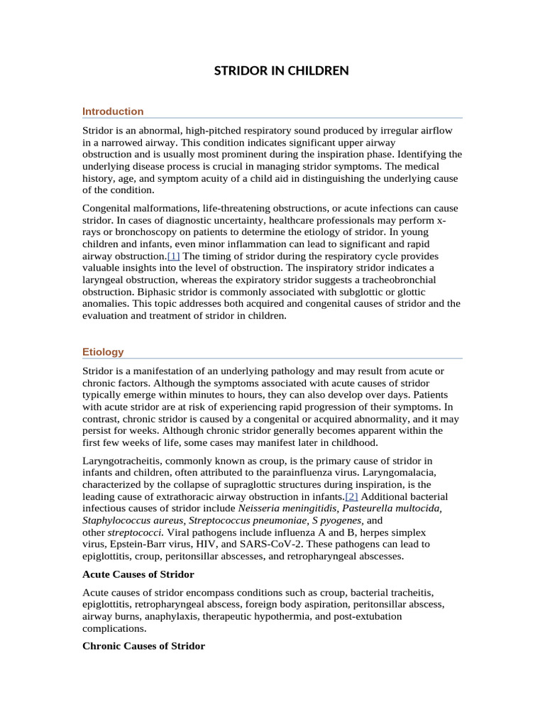 Stridor in Children | PDF | Respiratory Tract | Science & Mathematics