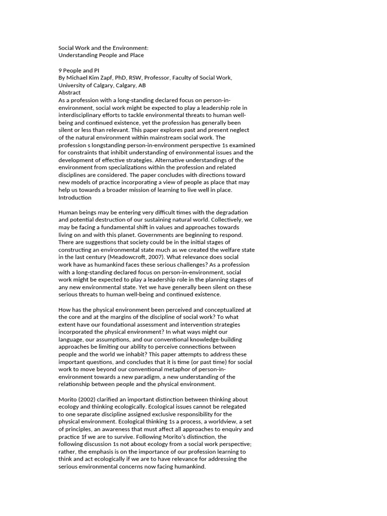 Social Work's Role in Environmental Issues | PDF | Ecology | Social Work