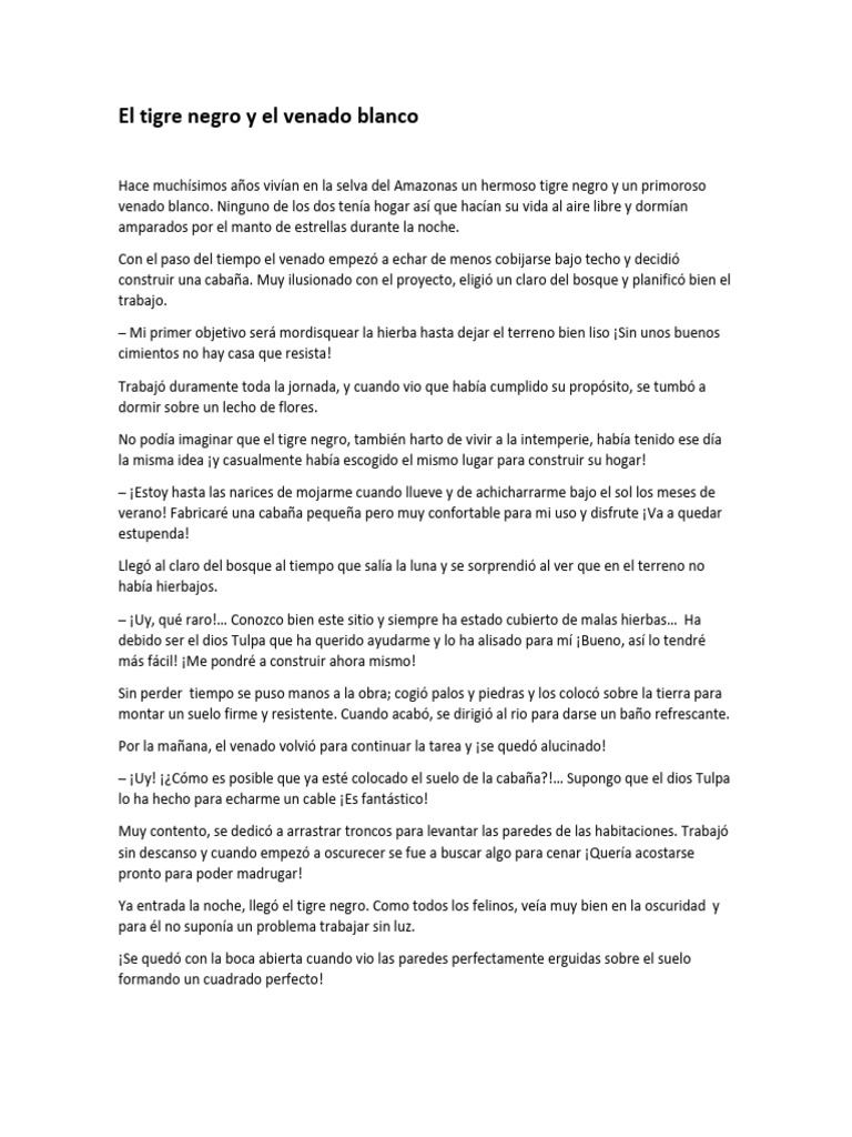 Cuento-El Tigre Negro y El Venado Blanco | PDF