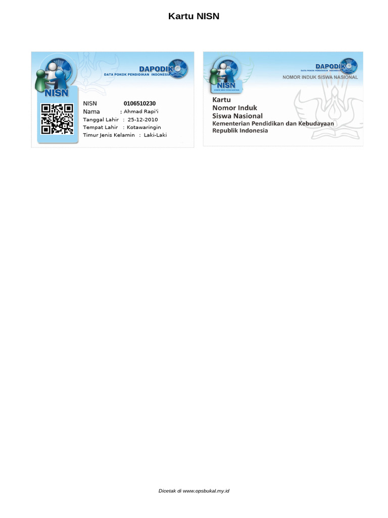 Kartu NISN Ahmad Rapi'i | PDF