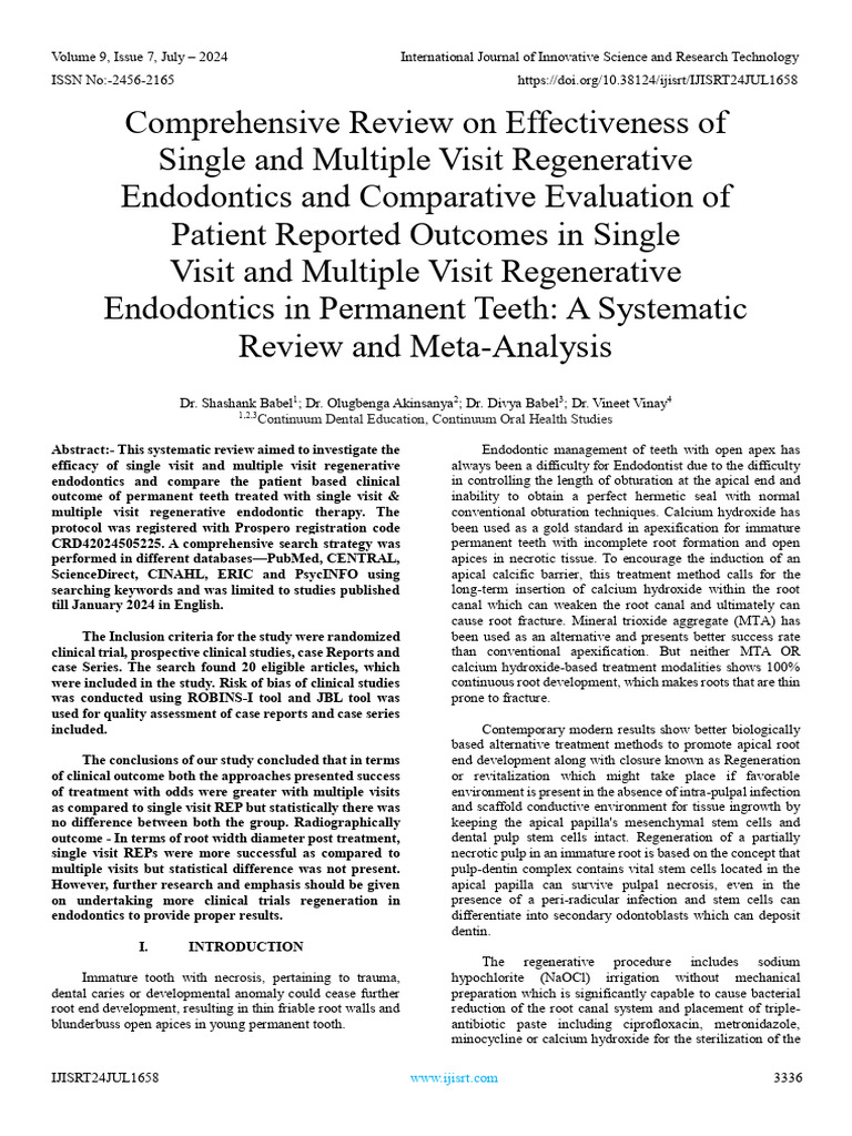 Comprehensive Review on Effectiveness of Single and Multiple Visit ...