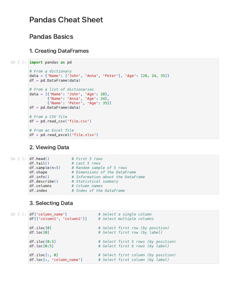 Pandas Cheat Sheet | PDF