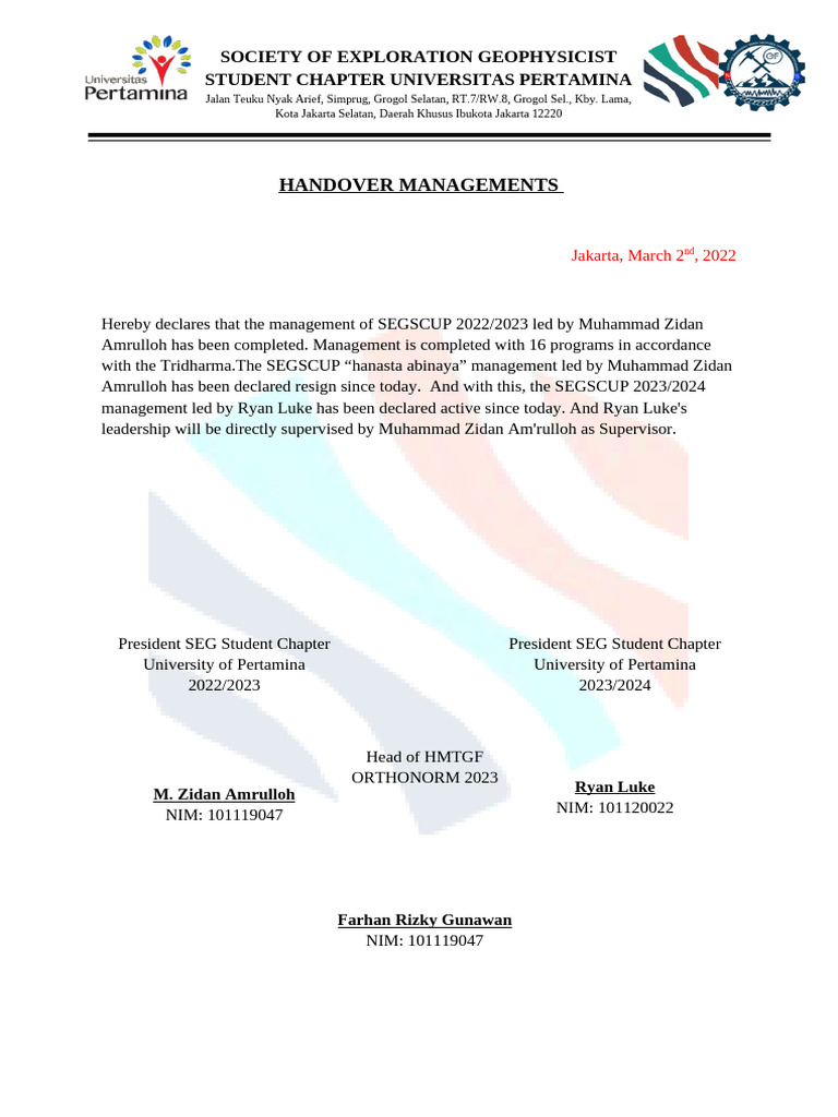 Handover Letter | PDF