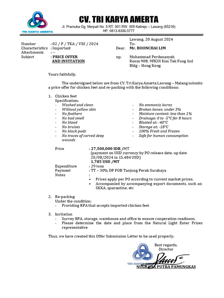Price Quotation - CV Tri Karya Amerta 1 | PDF