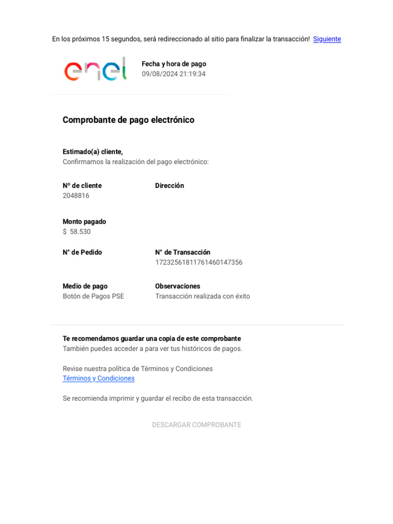 Confirmación Pago Enel PSE Exitosa | PDF