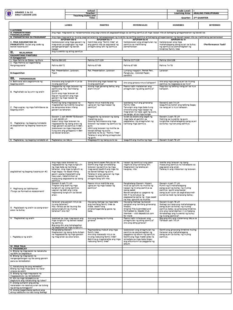 Daily Lesson Log: Araling Panlipunan | PDF
