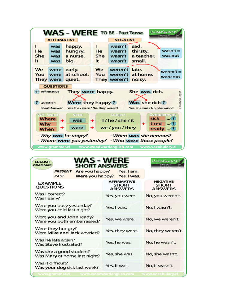 Past Tense Was Were Question Did | PDF
