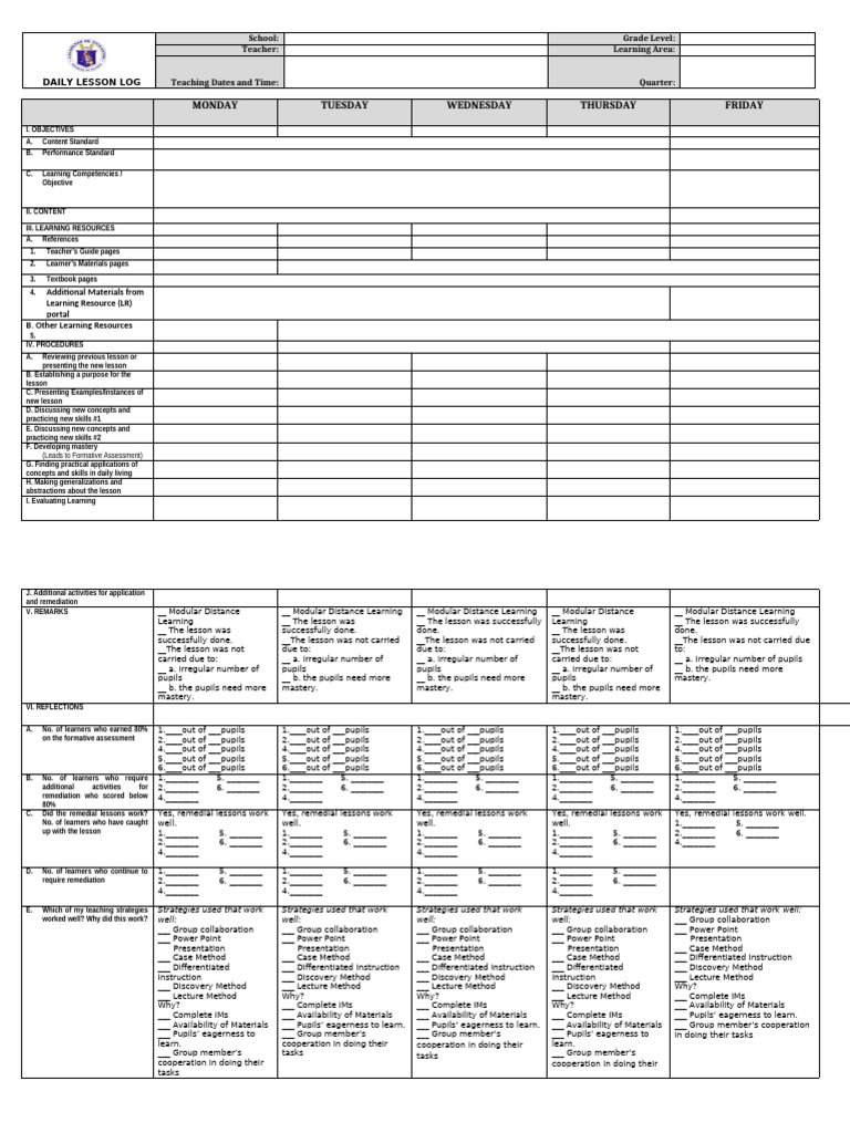 DLL Template For English, Math, Science, Tle, Mapeh Etc | PDF