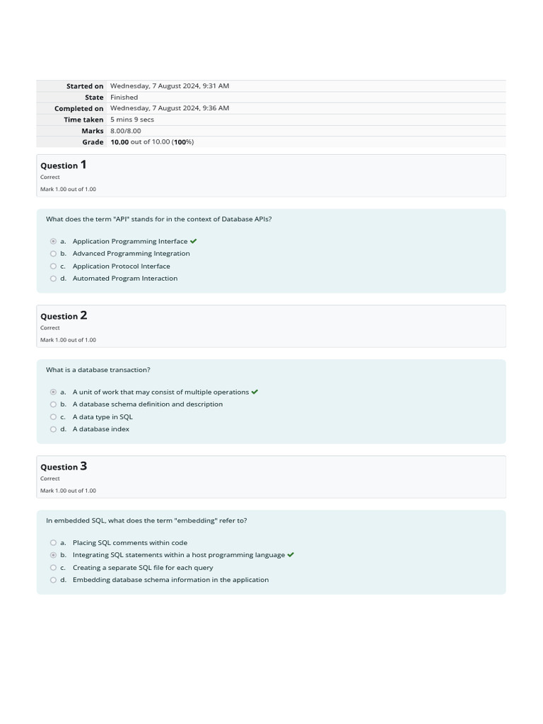 UOPEOPLE Database I - Self-Quiz Unit 7 - Attempt Review - Home | PDF