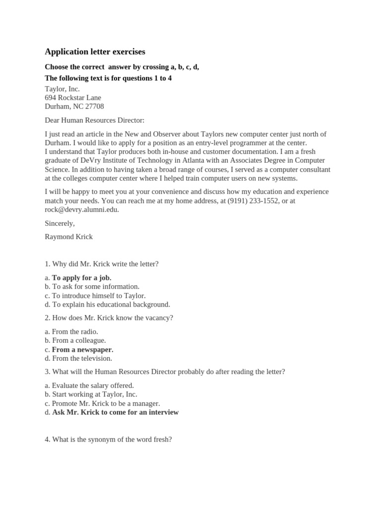 Application Letter Exercises-1 | PDF