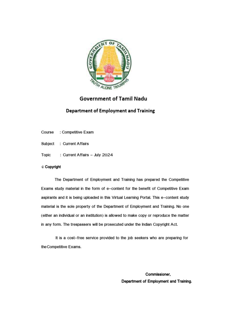 Current Affairs - July 2024 - 1st - Chapter | PDF