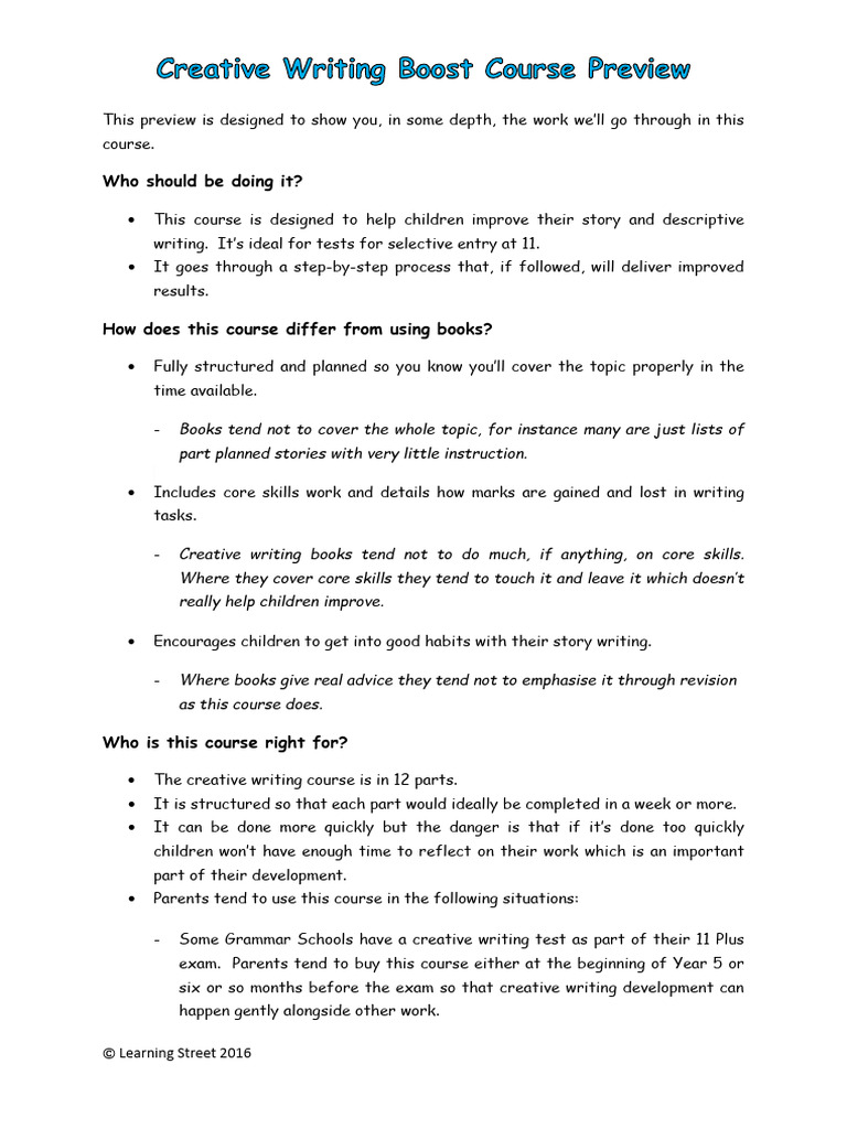 11 Plus Creative Writing Course 12 Part Preview 1 | PDF