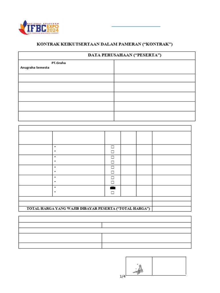 Exhibitor Space Contract IFBC 2024 (Bahasa) | PDF
