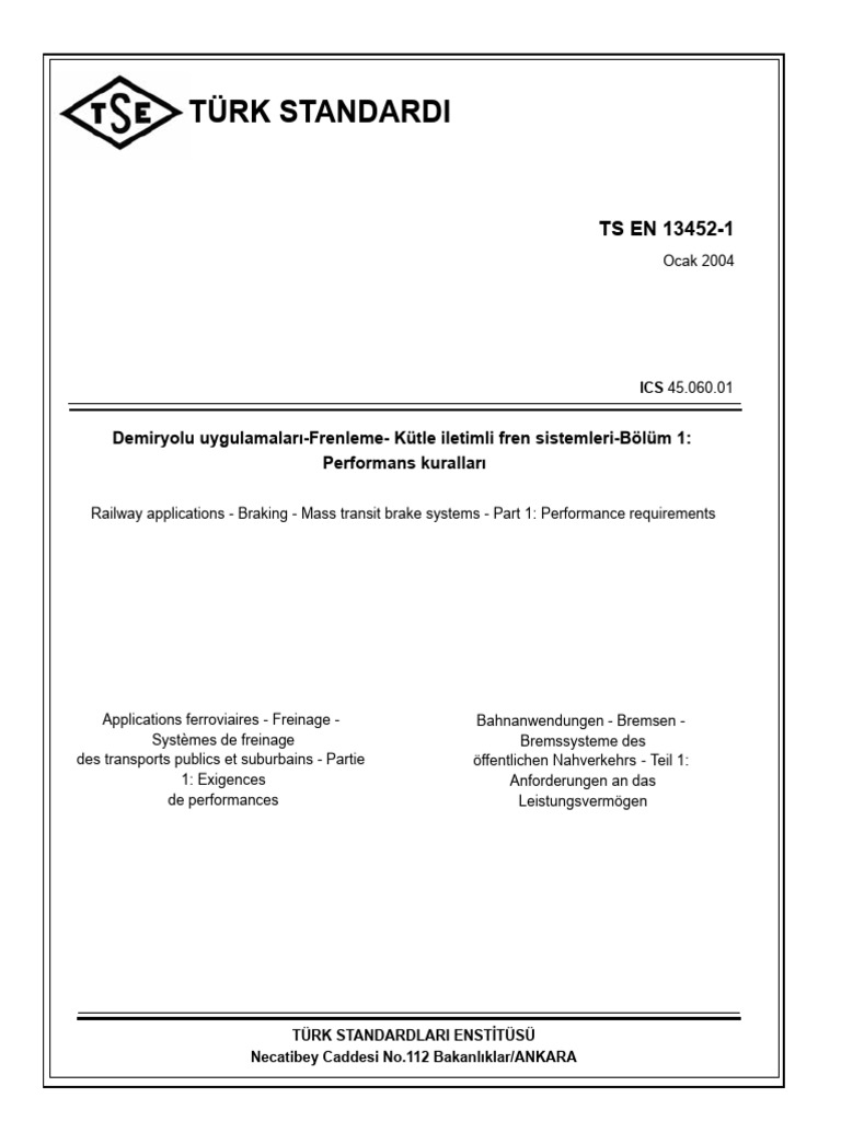 TSEN 13452-1 Railway Applications, Braking Part-1 | PDF