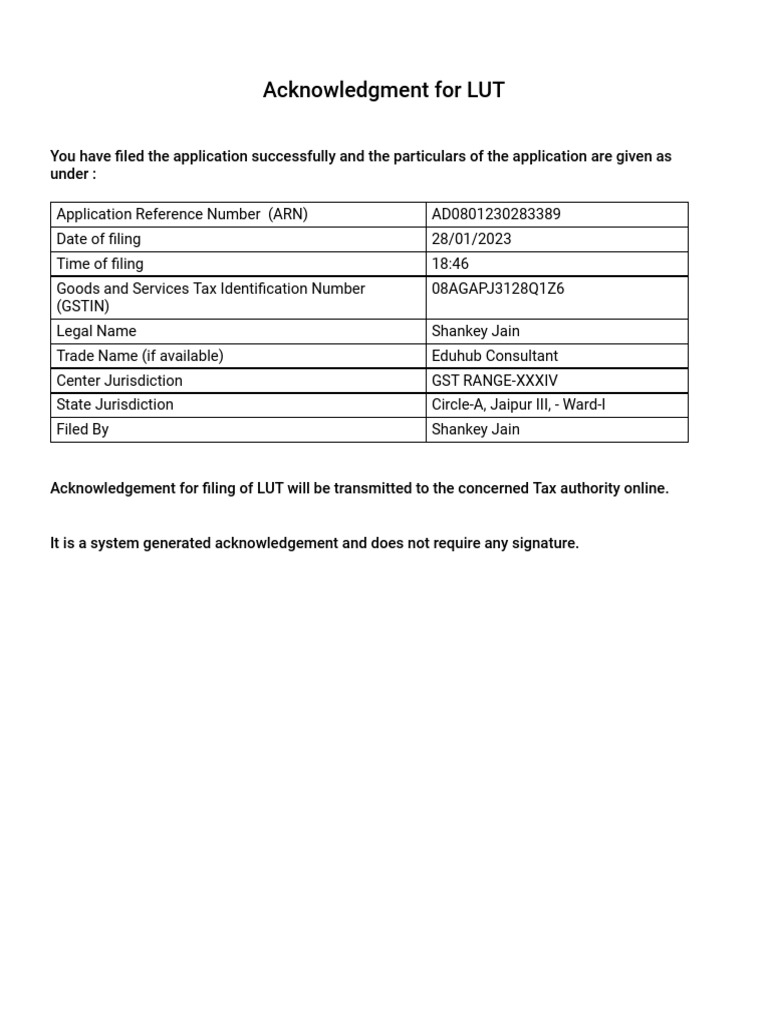 LUT Acknowledgement | PDF