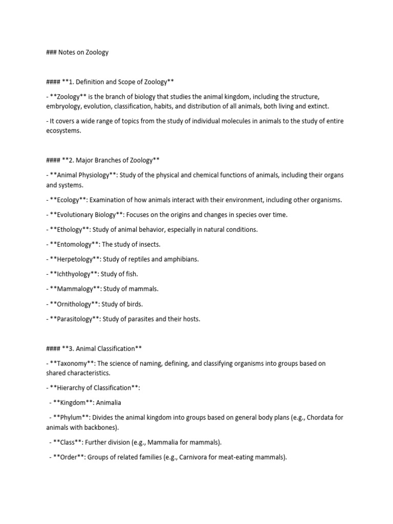 Zoology Notes | PDF