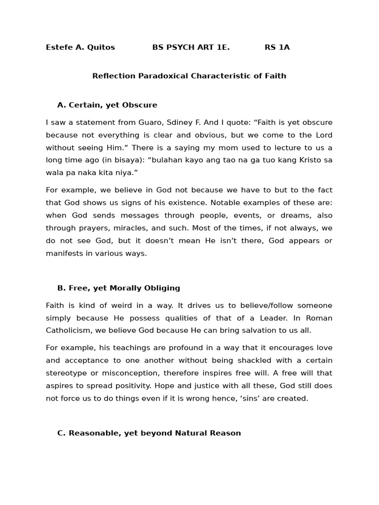Reflection Paradoxical Characteristic of Faith | PDF