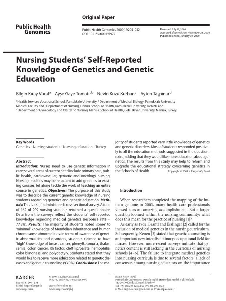 Nursing Students' Self-Reported Knowledge of Genetics and Genetic Education | PDF