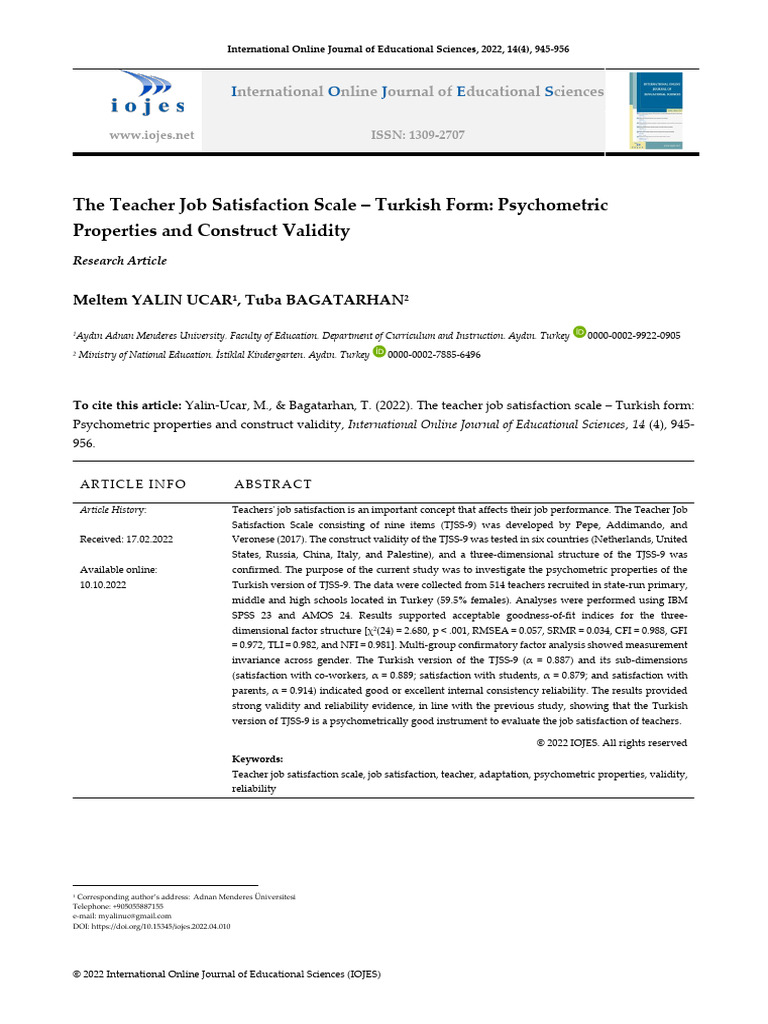 Ogretmen is Doyumu Olcegi 31830 Toad | PDF Ogretmen is Doyumu Olcegi 31830 Toad | PDF