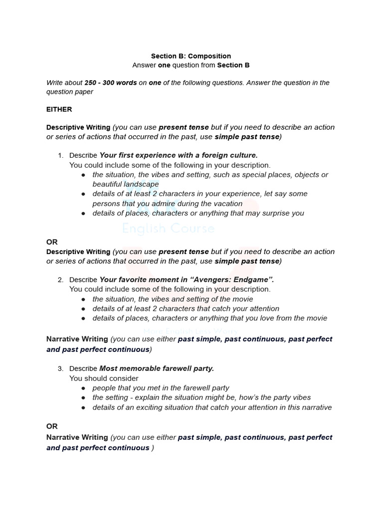 Section B - Composition Writing - Topical Test Prep. | PDF