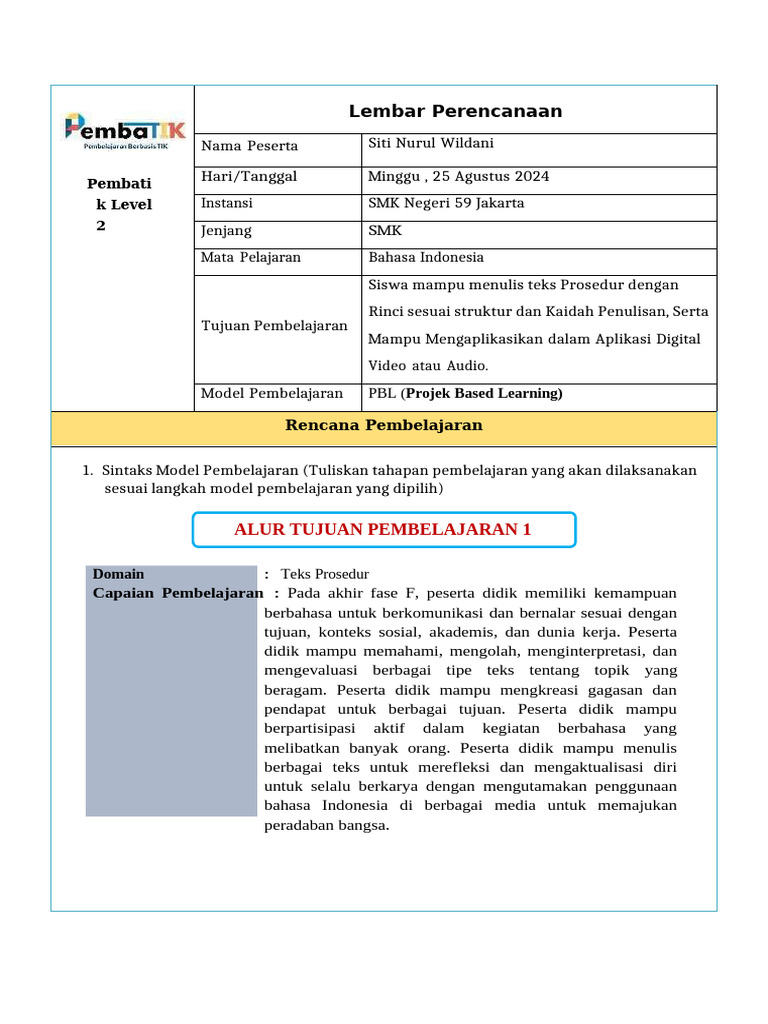 Tugas Pembatik Modul 5 - KB 2 - Bukti Karya - Siti Nurul Wildani - Menyusun Rancangan ...