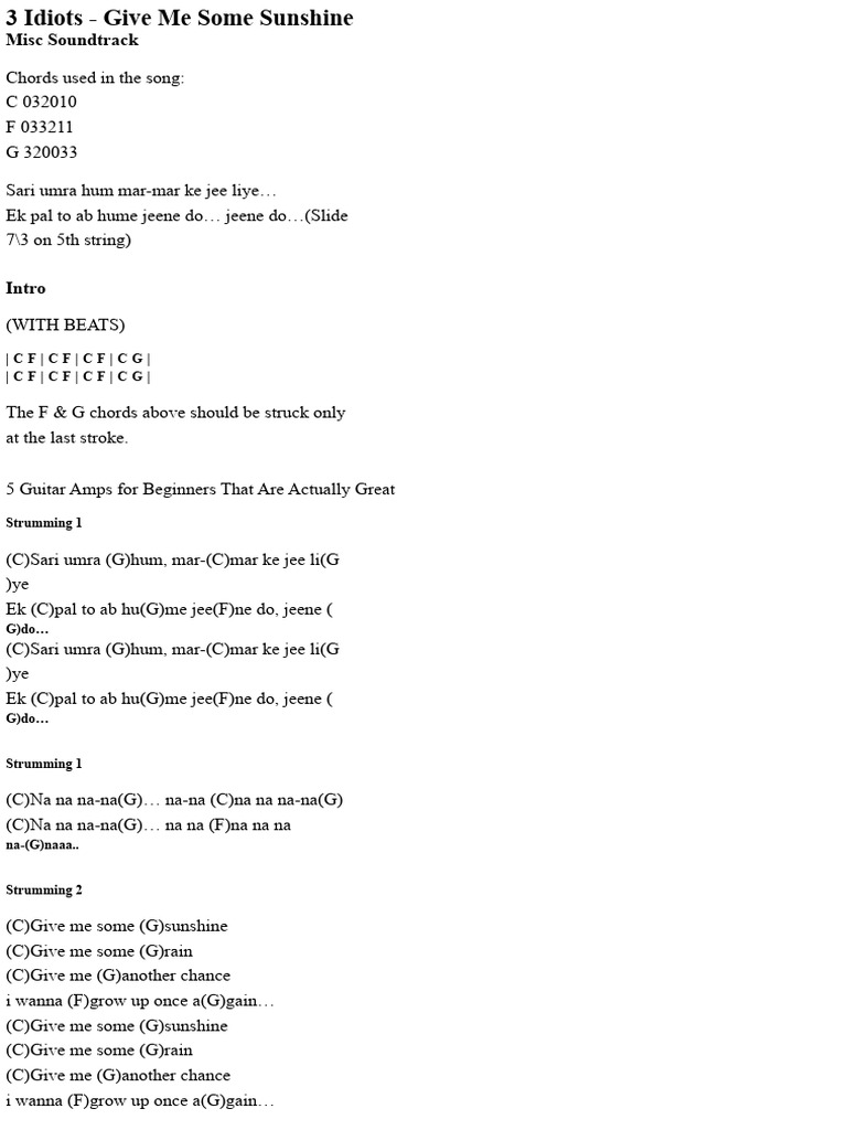 Give Me Some Sunshine Chords Guide | PDF | Celtic Musical Instruments | Art
