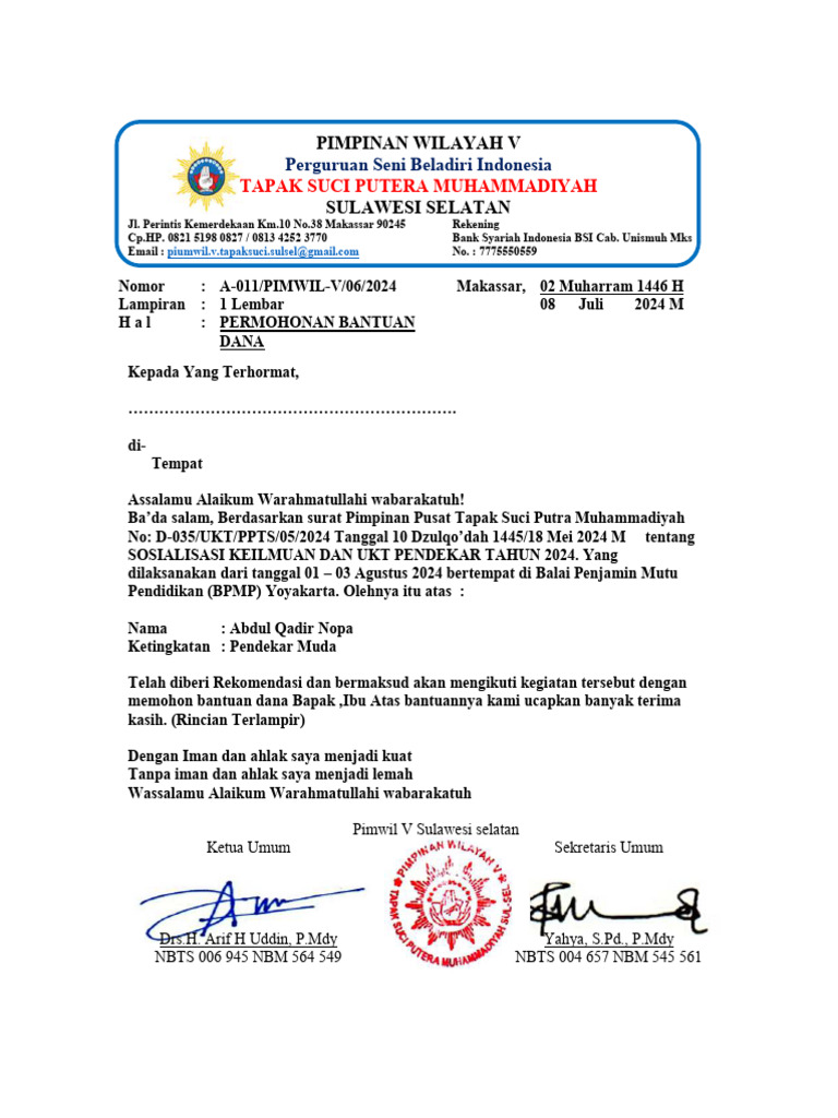 permohonan bantuan Abdul Qadir Nopa | PDF