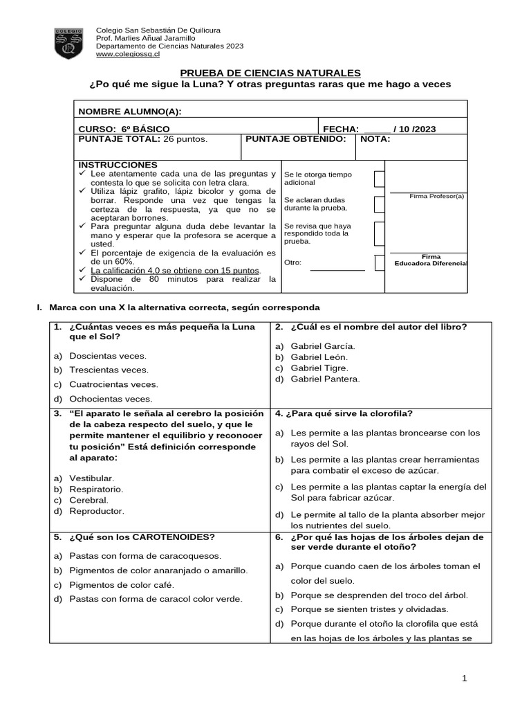 6° - Prueba - Por Qué Me Sigue La Luna | PDF | Tierra | Roca (geología)