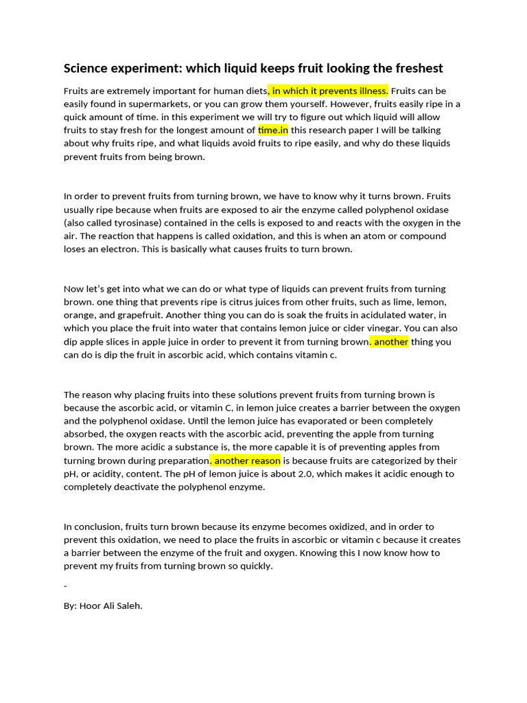 Science Experiment - Hoor - With Feedback | PDF