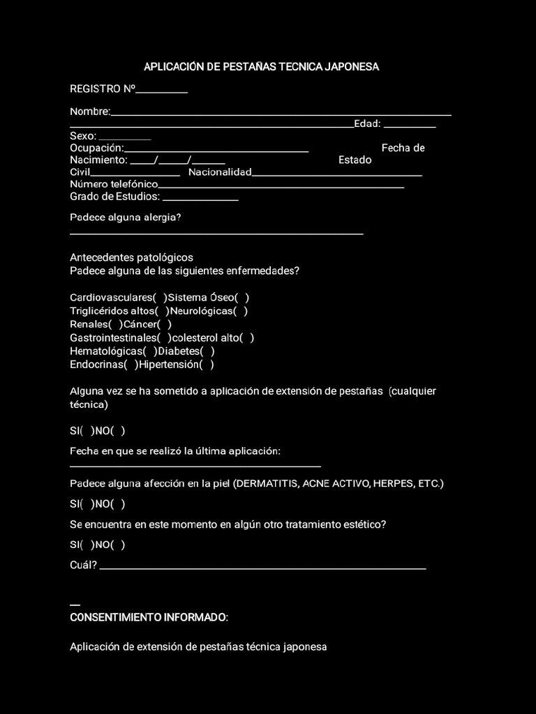 consentimiento-informado-de-APLICACIÓN-DE-PESTAÑAS-TECNICA-JAPONESA (Karina Chavira) | PDF